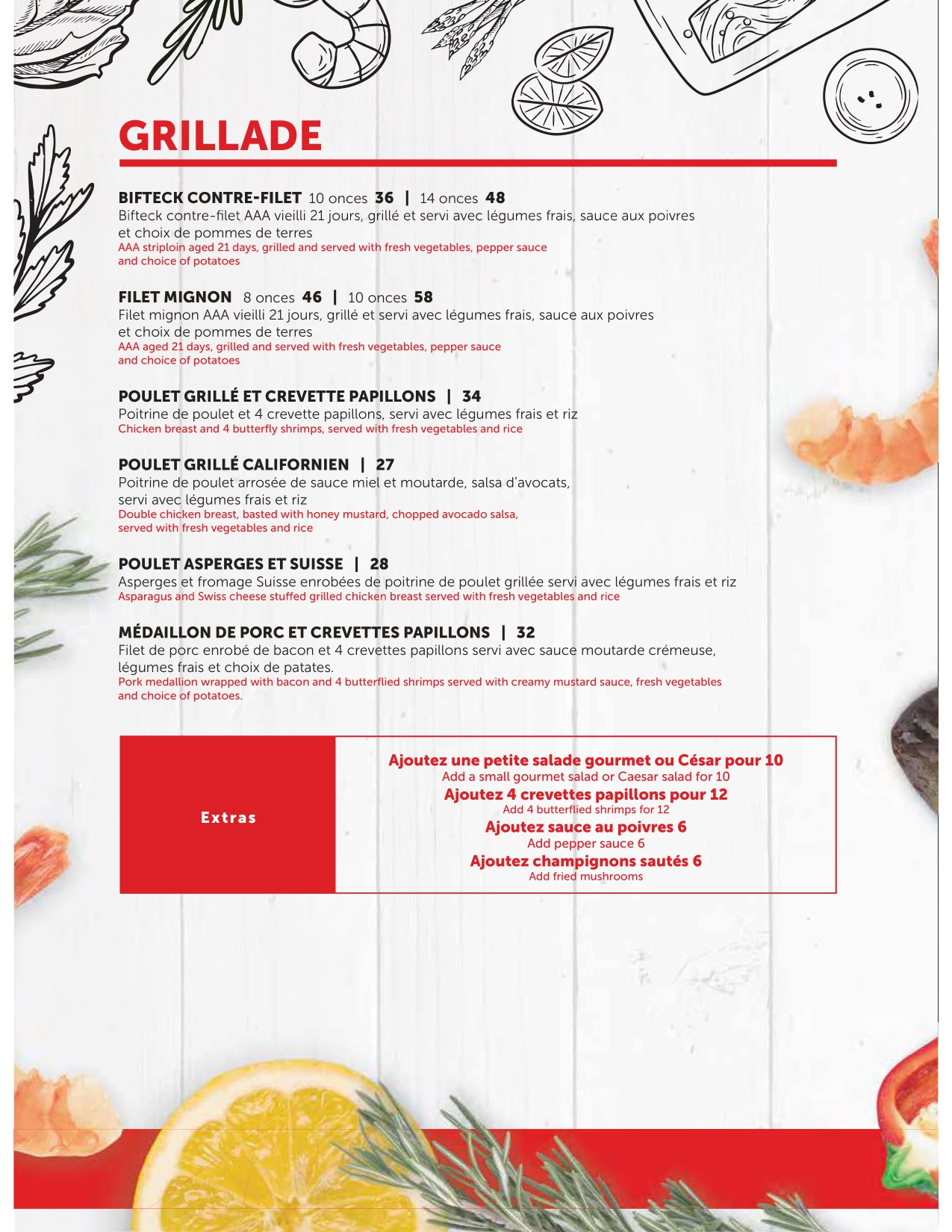 SECTION main menu (with tabs) en - Restaurant Frérot Gatineau